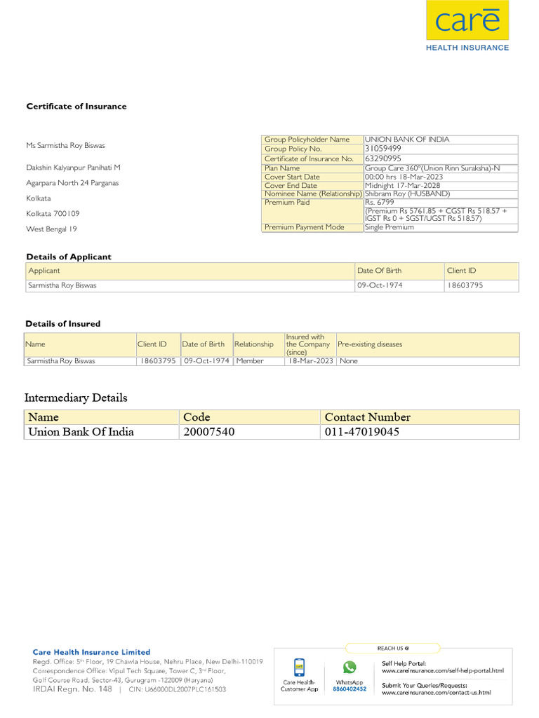 Intermediary Details Name Code Contact Number Union Bank of India ...