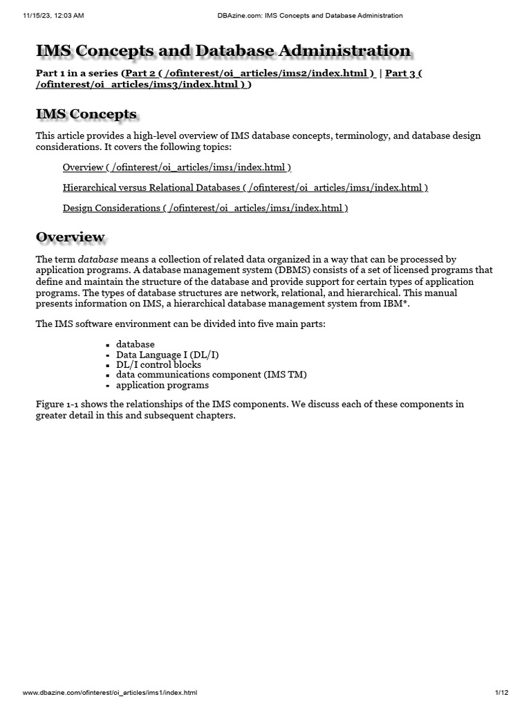 IMS Concepts and Database Administration | PDF | Databases | Relational Model