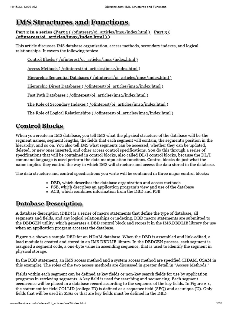 IMS Structures and Functions | PDF | Databases | Database Index