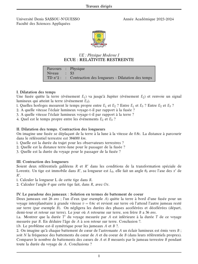 Contraction des longueurs en relativité | PDF | Relativité restreinte ...