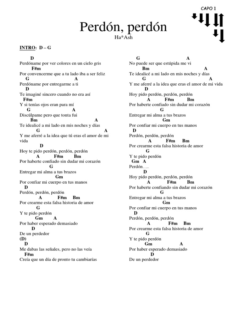Letra de "Perdón, Perdón" de Ha*Ash | PDF