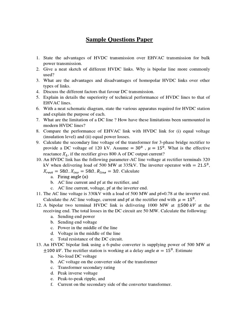 Sample Question HVE and HVDC | PDF | High Voltage Direct Current | Rectifier
