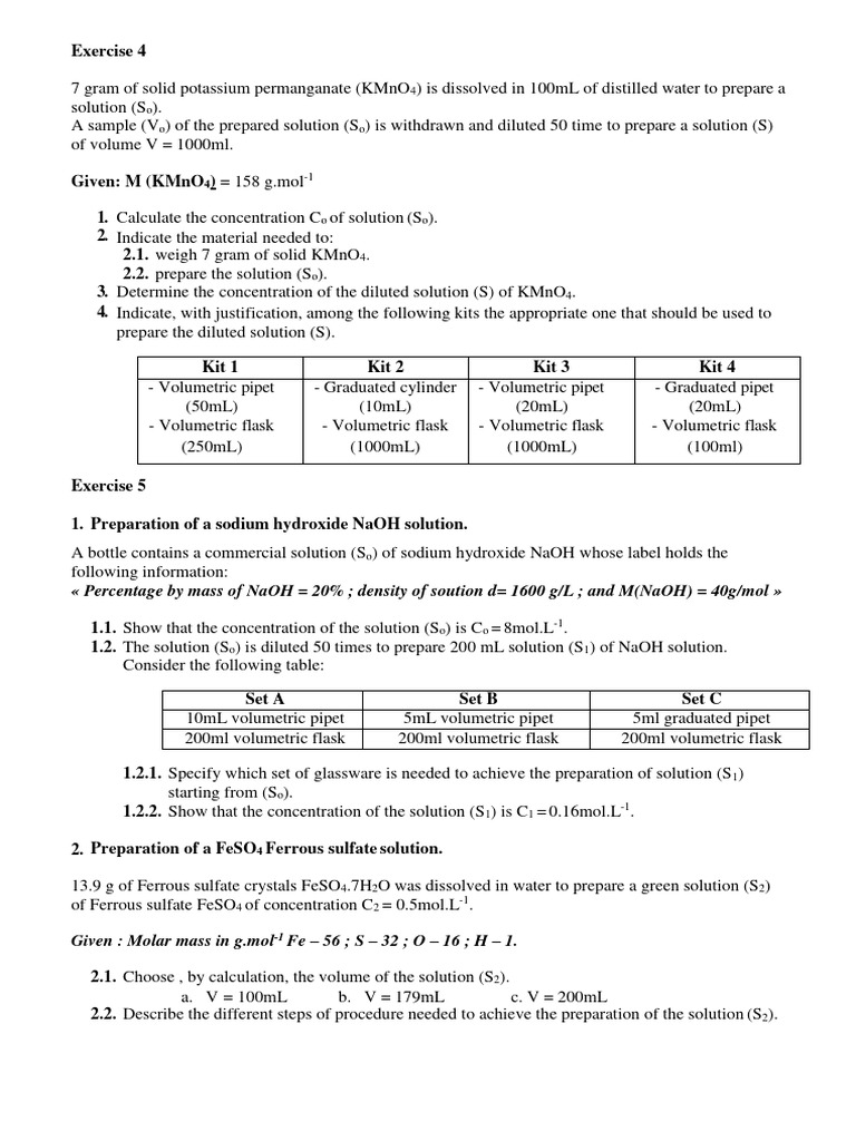 Solution Exercises Part 2 | PDF | Sodium Hydroxide | Concentration