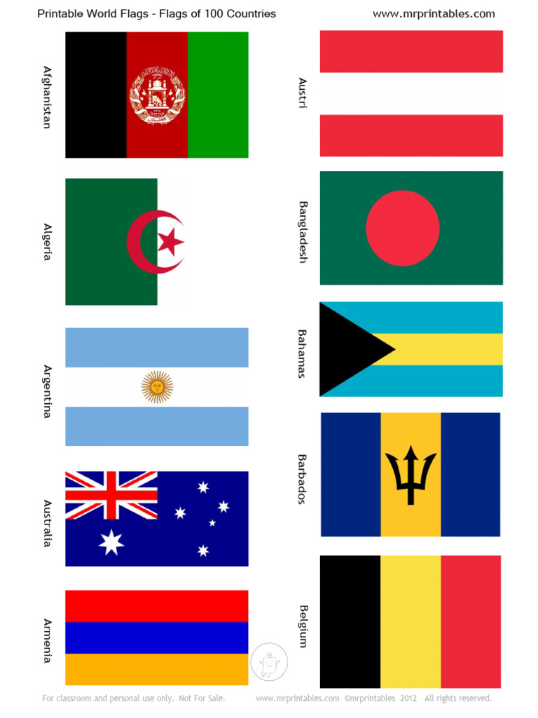 Printable Flags of 100 Countries | PDF