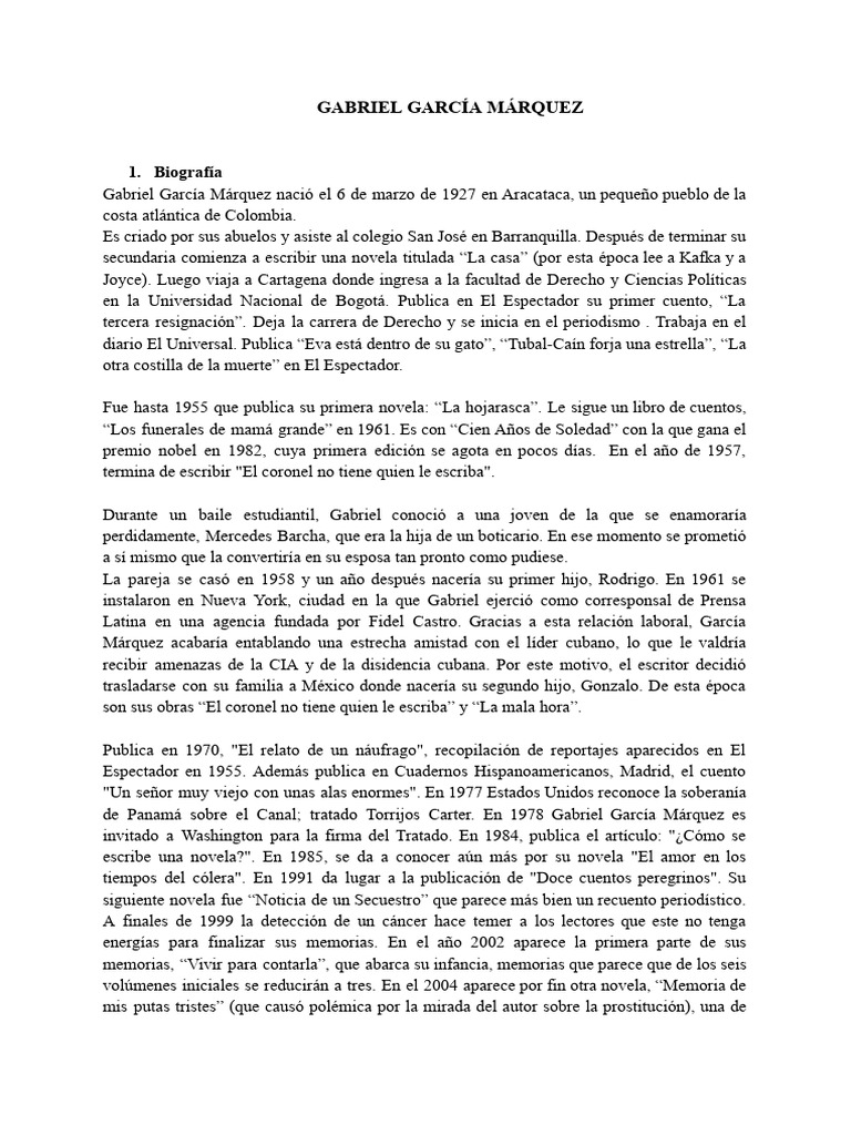 Vida y Obra de García Márquez | PDF | Gabriel García Márquez | Cuba