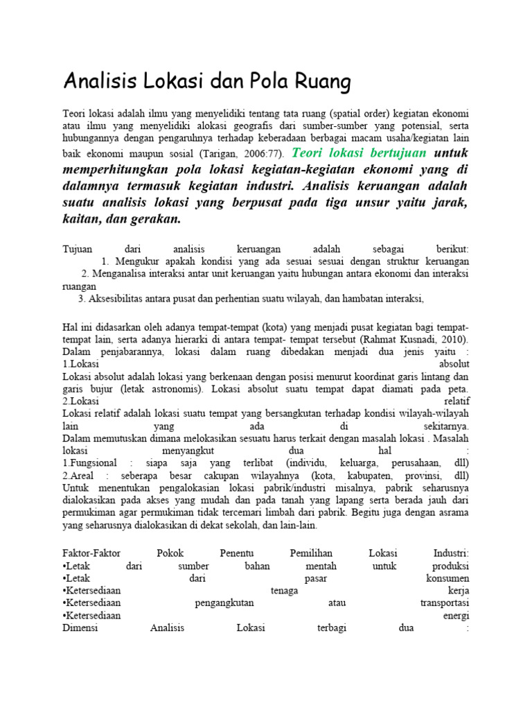 Analisis Lokasi Dan Pola Ruang | PDF