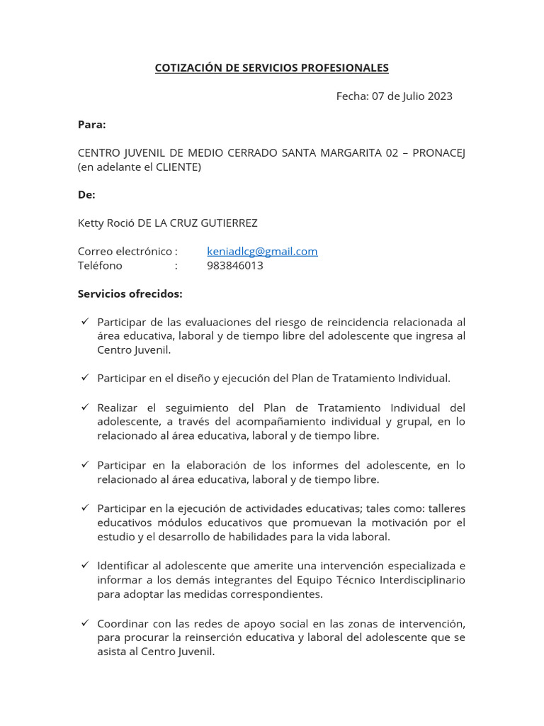 Cotización de Servicios Profesionales | PDF