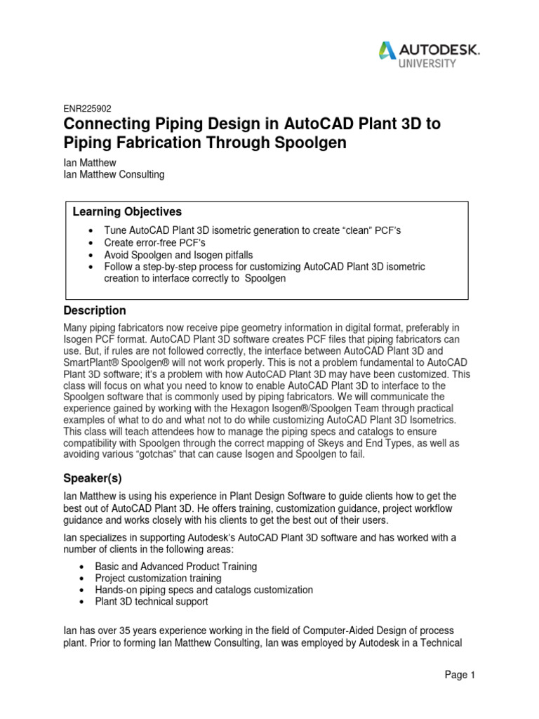 Connecting Piping Design in AutoCAD Plant 3D To Piping Fabrication ...