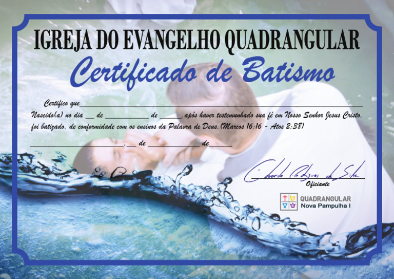 Ieq Nova Pampulha Certificado Batismo | PDF