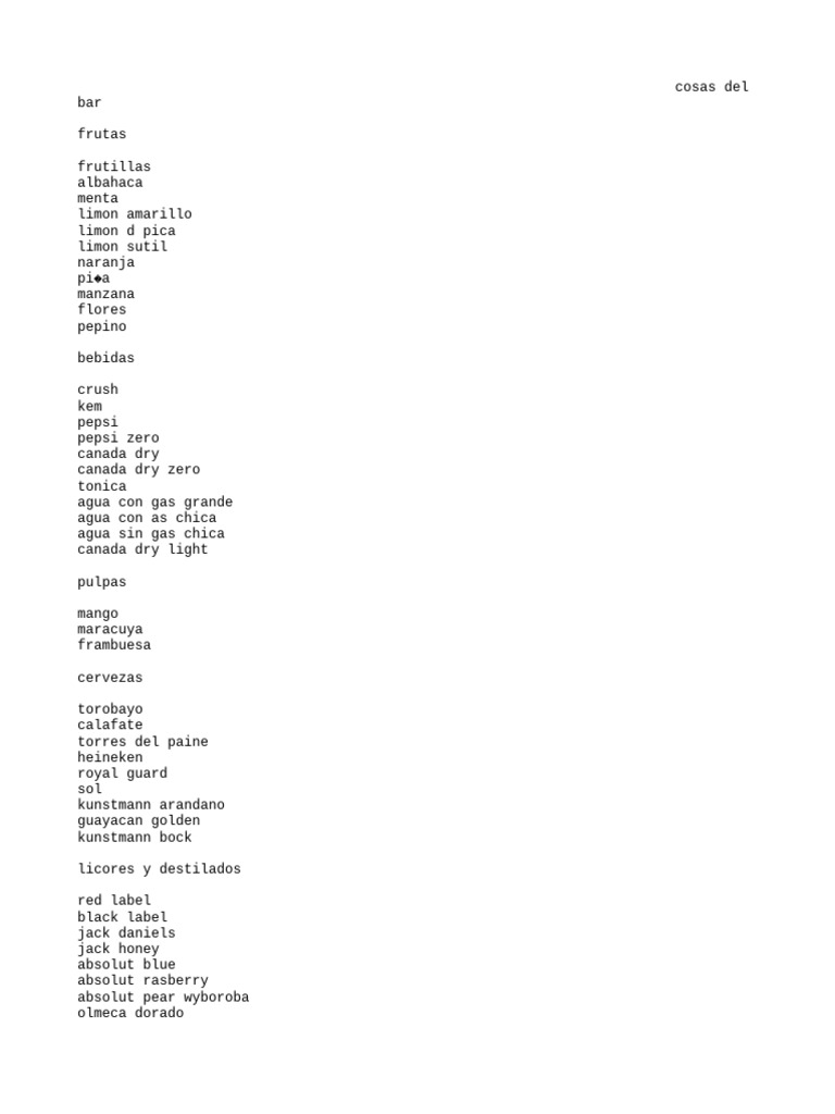 Lista de Bar | PDF