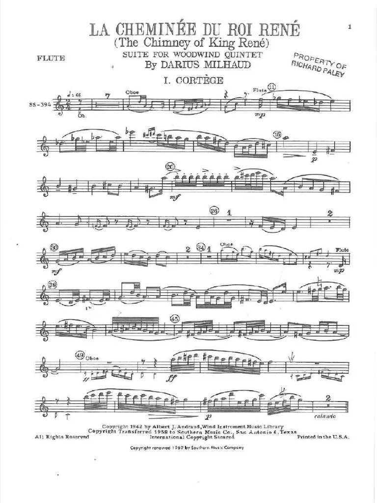 PDF Milhaud La Cheminee Du Roi Rene All Parts Compressed Compress | PDF