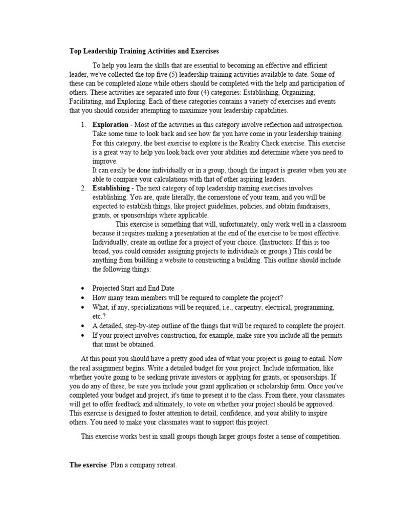 Top Leadership Training Activities | PDF | Leadership | Team Building