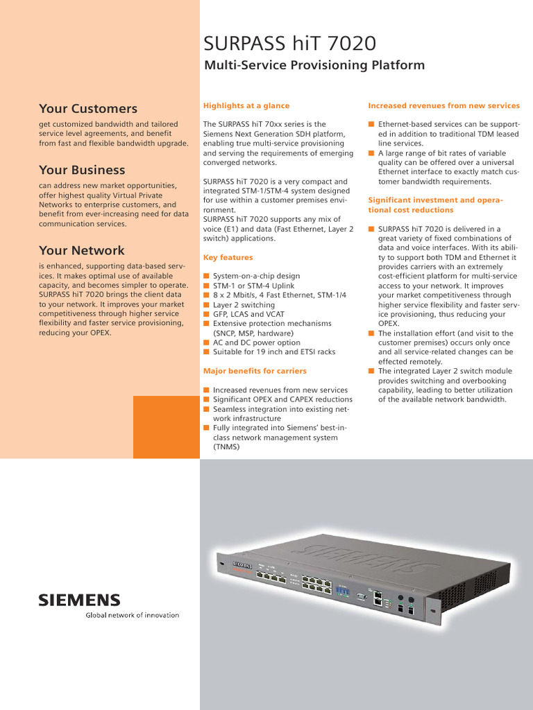SURPASS Hit7020 - Brochure | PDF | Computer Network | Ethernet
