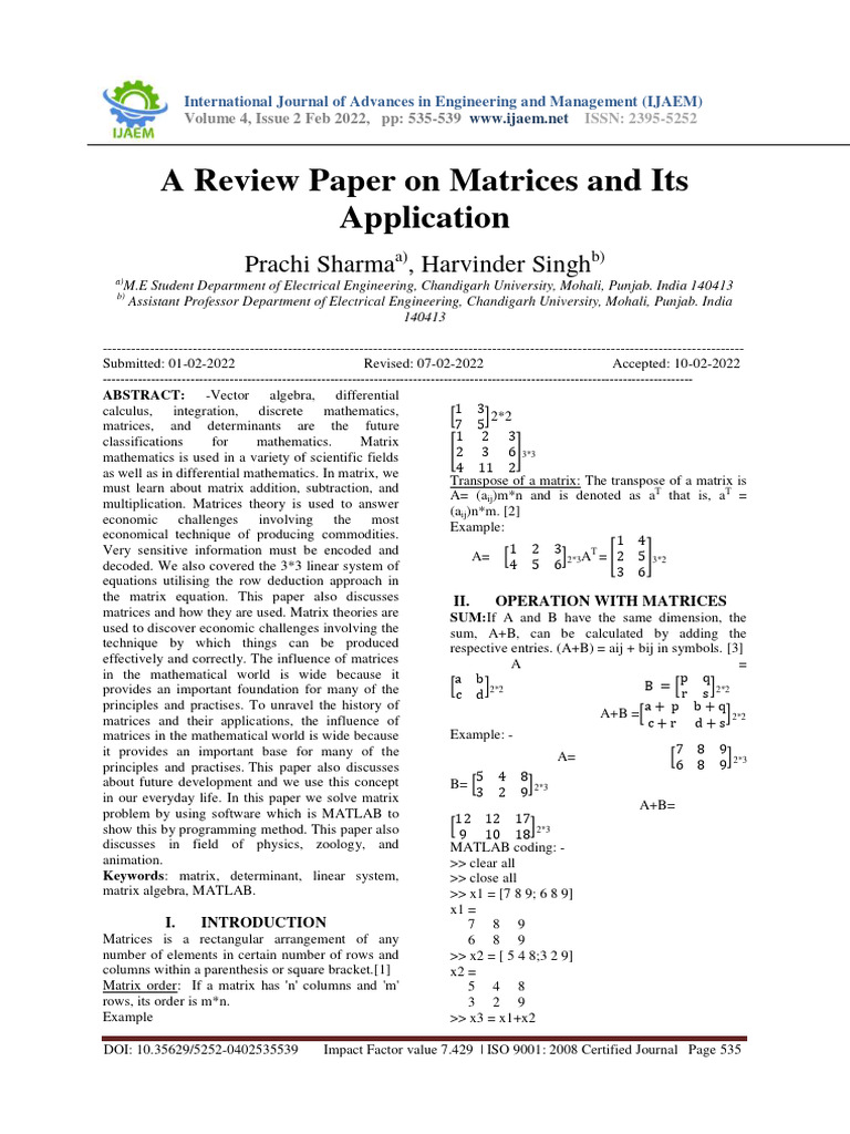 Engineering Students' Guide to Matrices | PDF | Matrix (Mathematics ...