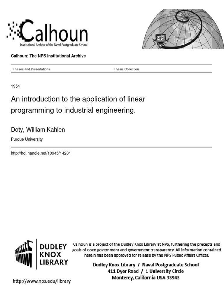 An Introduction To The Application of Linear Programming To Industrial ...