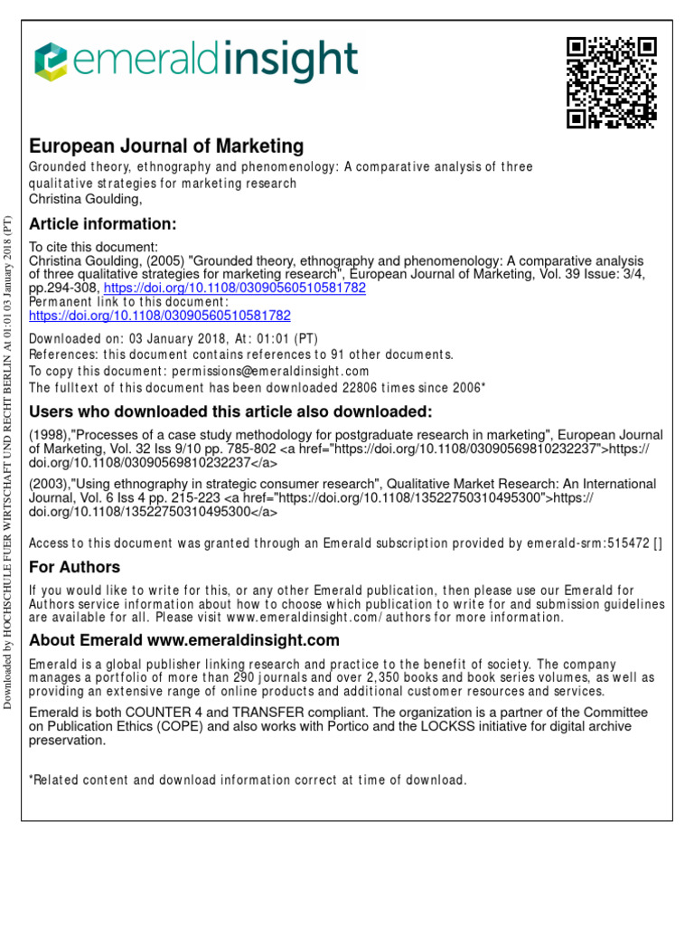 Goulding 2003 Grounded Theory | PDF | Qualitative Research | Ethnography