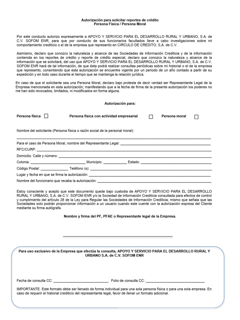 Autorización Reporte Crédito SOFOM | PDF | Justicia | Crimen y violencia