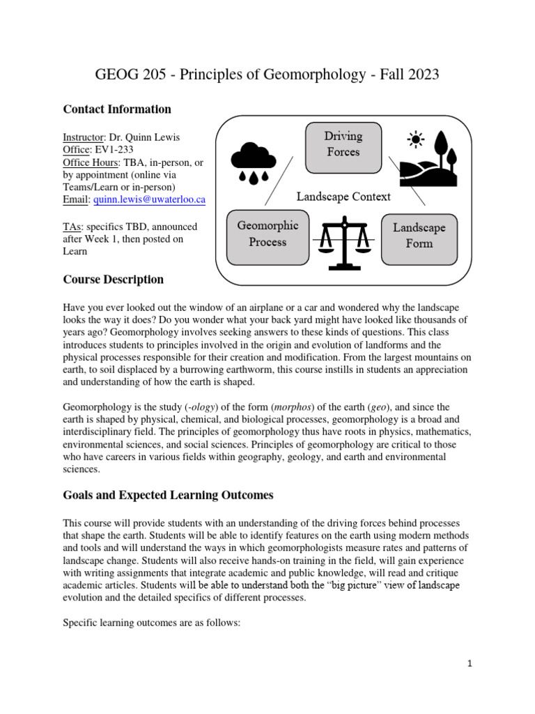 GEOG205 Syl Fall2023 Ofrecord | PDF | Geomorphology | Earth Sciences