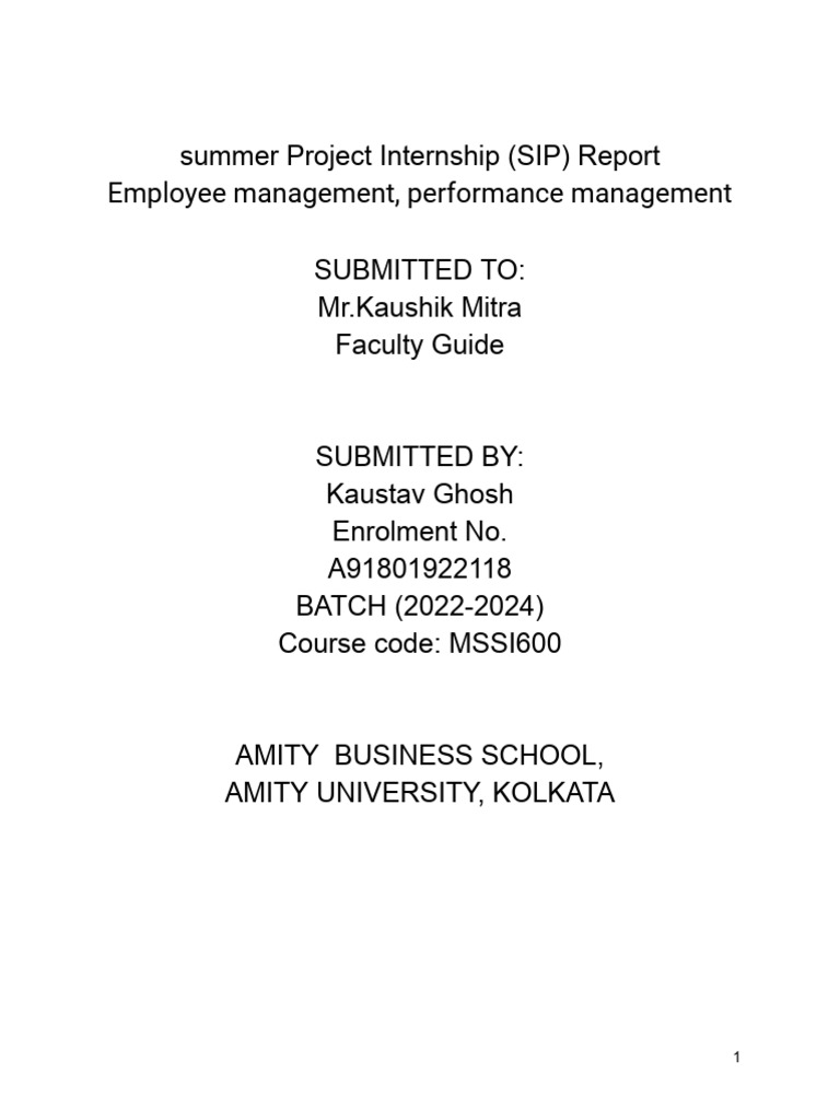 Sip Report of Kaustav Ghosh | PDF | Performance Appraisal | Performance ...