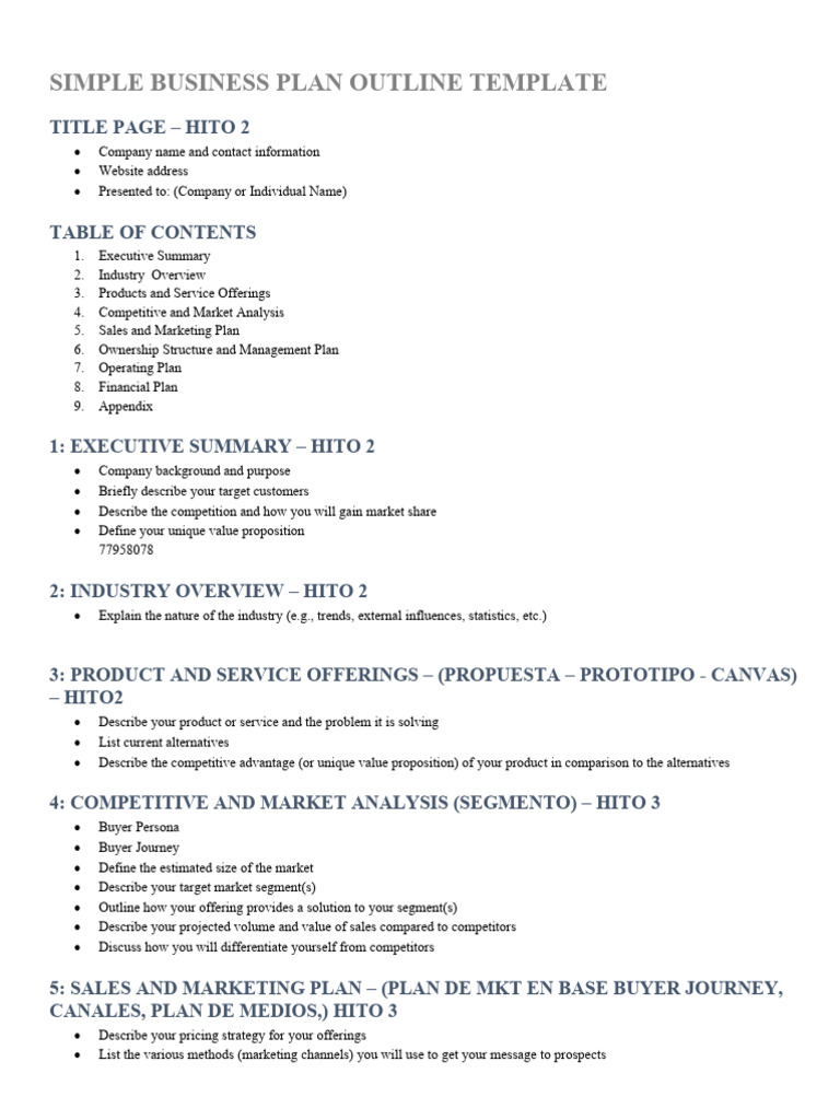 Simple Business Plan Outline Template2023 | PDF | Market Segmentation ...
