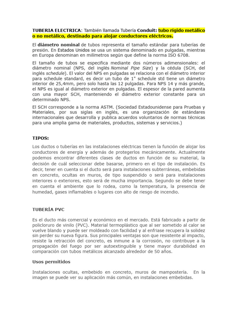 Tuberia y Canalizaciones Electricas | PDF | Materiales | Materiales de construcción