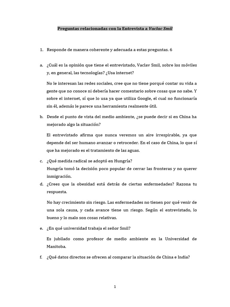 Preguntas A La Entrevista A Vaclac Smil | PDF | China | Política mundial