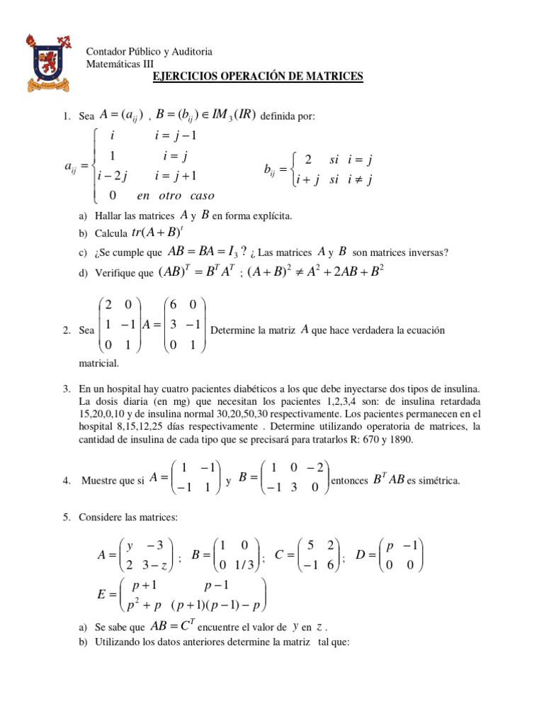 01 Guia 1 Operacion de Matrices 2 2 506284 | PDF | Matriz (Matemáticas ...