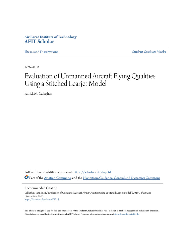 Evaluation of Unmanned Aircraft Flying Qualities Using A Stitched Learjet Model | PDF | Unmanned ...