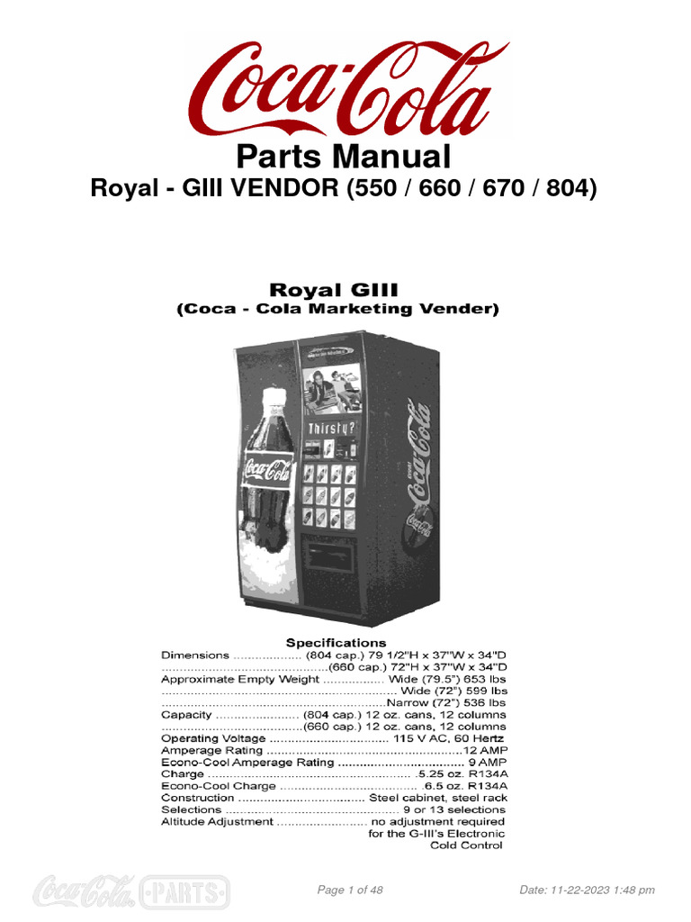 Royal GIII Vending Machine Parts Manual | PDF | Screw | Door