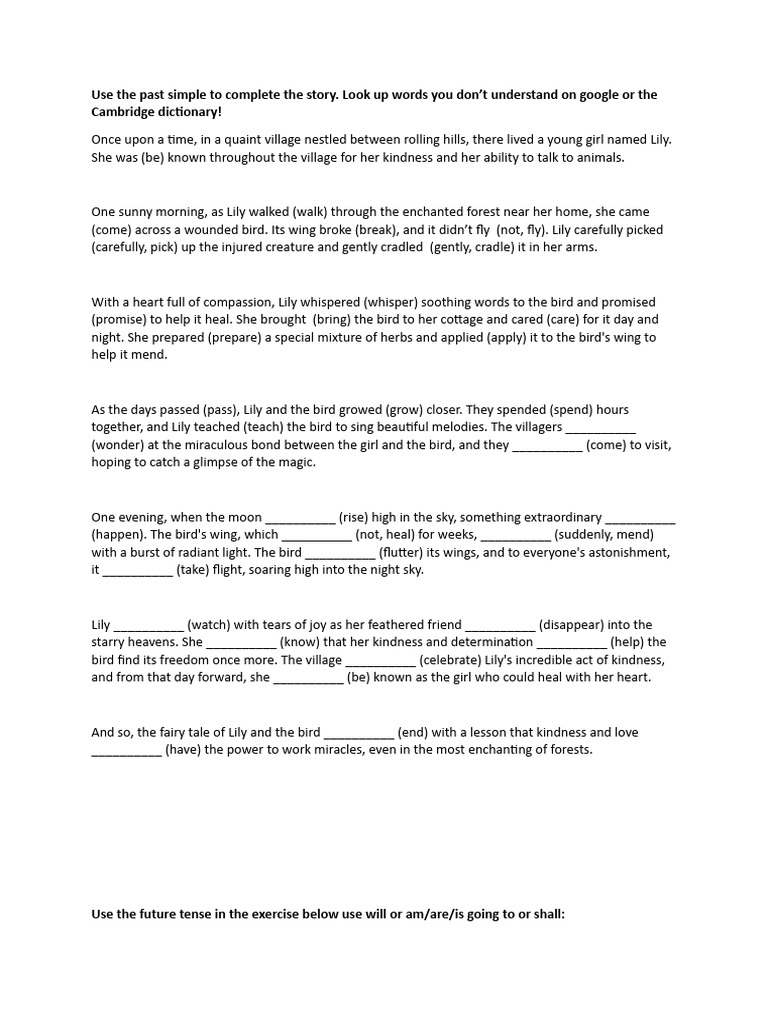 Past Simple Story Completion Exercise | PDF | Language Arts ...