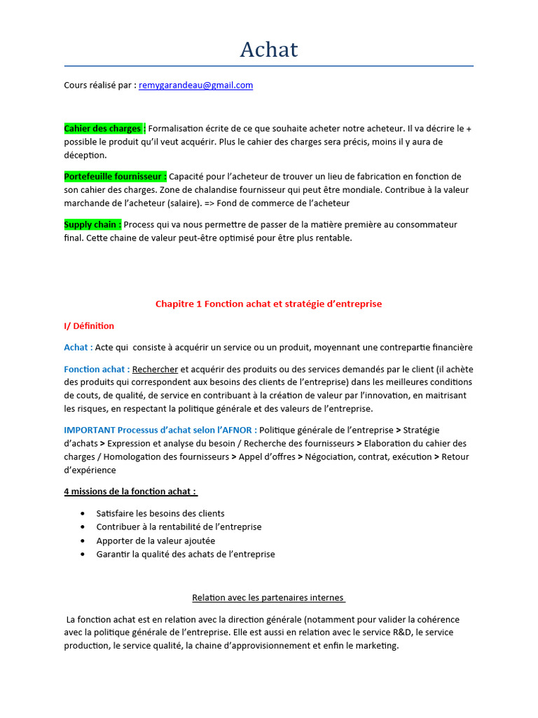 Stratégies d'Achat et Cahier des Charges | PDF | Risque ...