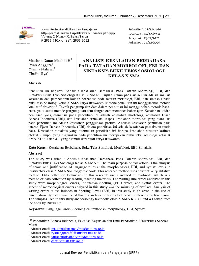 Analisis Kesalahan Berbahasa Pada Tataran Morfolof | PDF