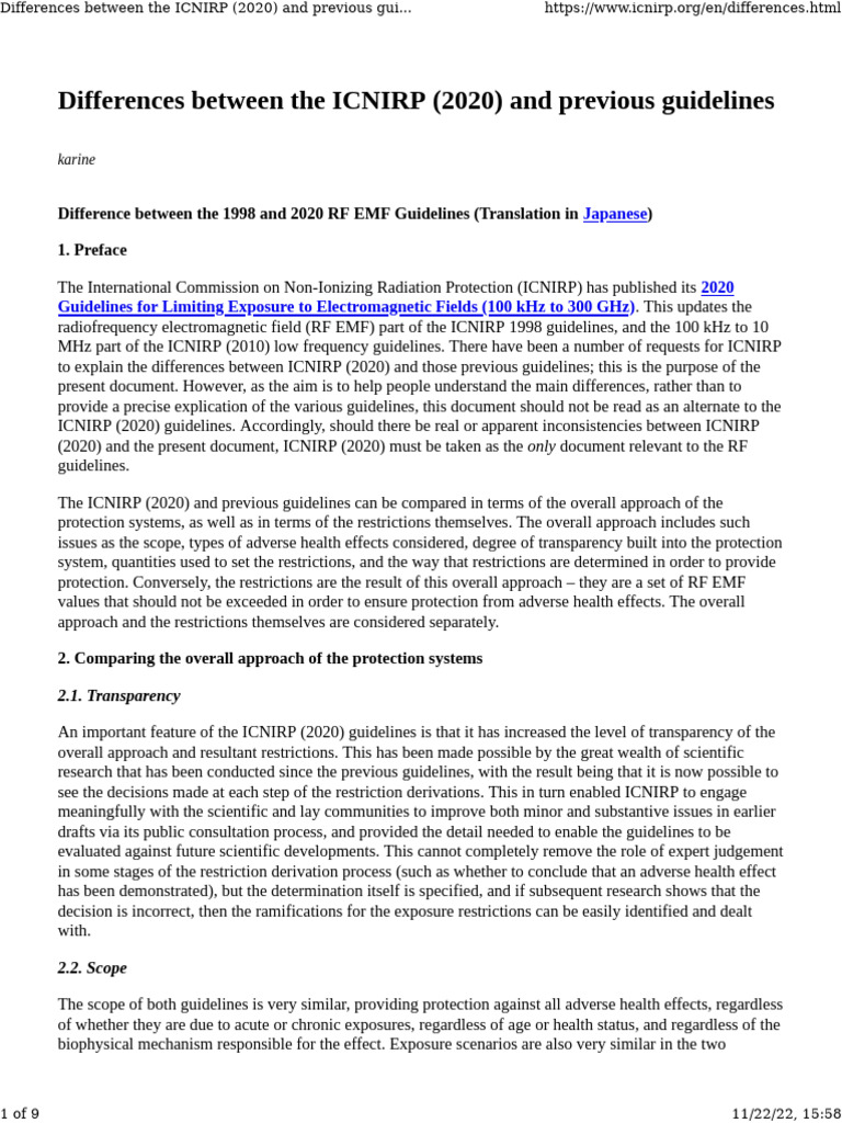 Differences Between The ICNIRP (2020) and Previous Guidelines | PDF | Electromagnetic Radiation ...