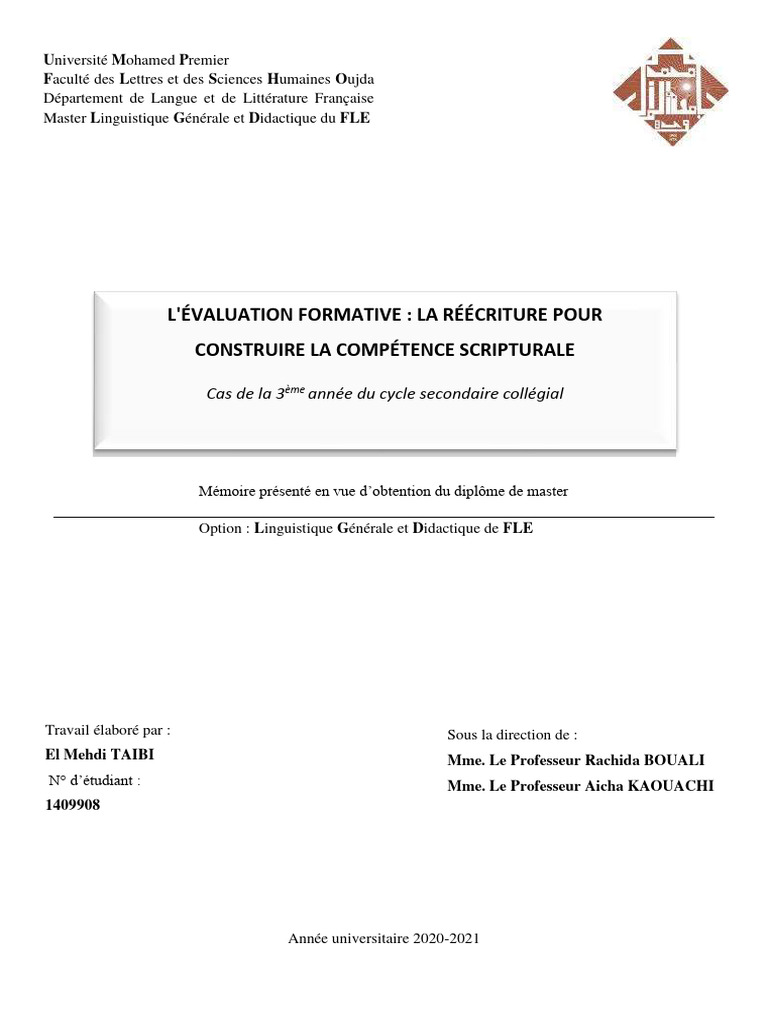 Évaluation formative et réécriture en FLE | PDF | Compétence ...