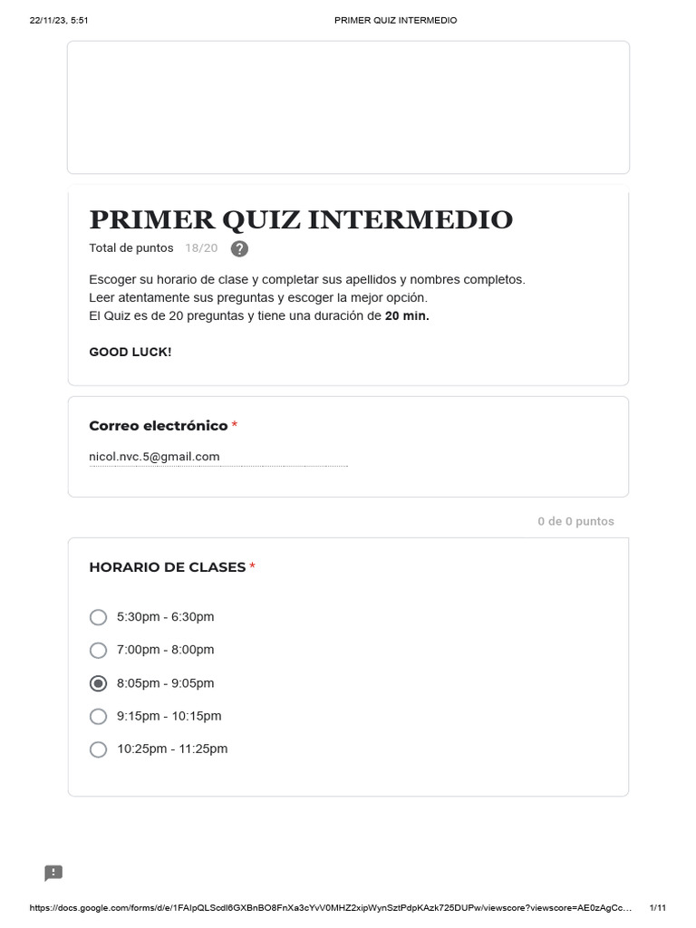 Primer Quiz Intermedio | PDF