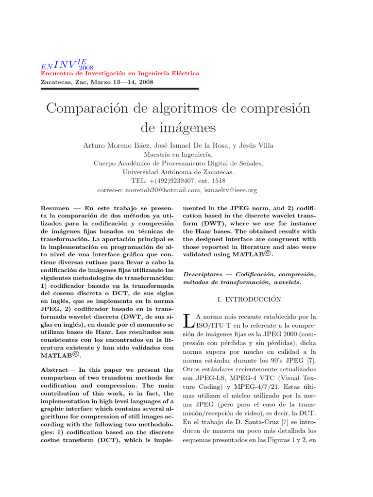 Comparacion de Algoritmos de Compresion de Imagenes | PDF | Compresión ...