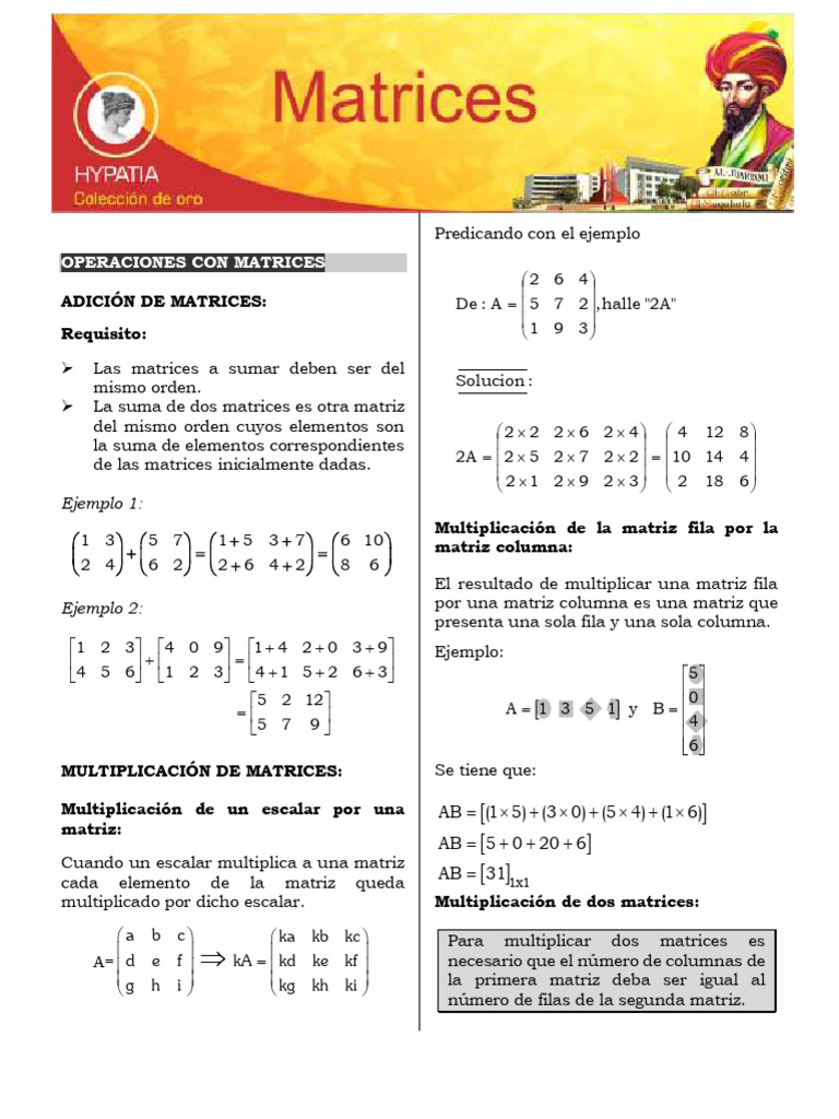Operaciones Con Matrices | PDF | Matriz (Matemáticas) | Determinante
