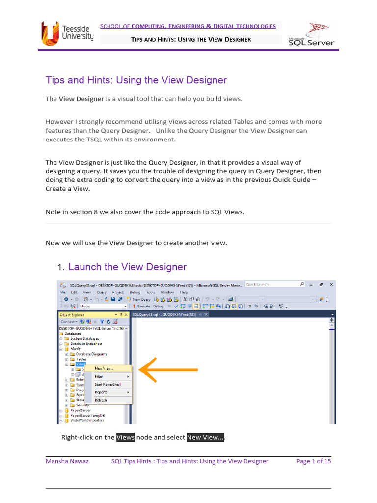 TSQL TipsnHints - SQL Server View Designer | PDF | Database Index | Sql TSQL TipsnHints - SQL Server View Designer | PDF | Database Index | Sql