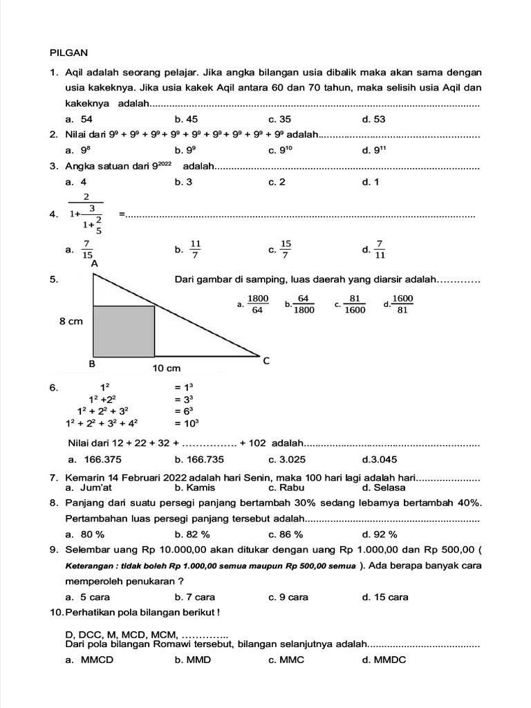 PDF Soal Soal Olimpiade Matematika SD 2022 1 - Compress | PDF