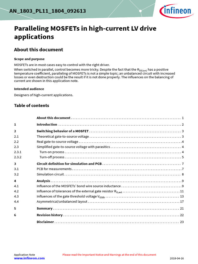 Infineon-ApplicationNote MOSFET Paralleling MOSFETs in High-Current LV Drive Applications ...