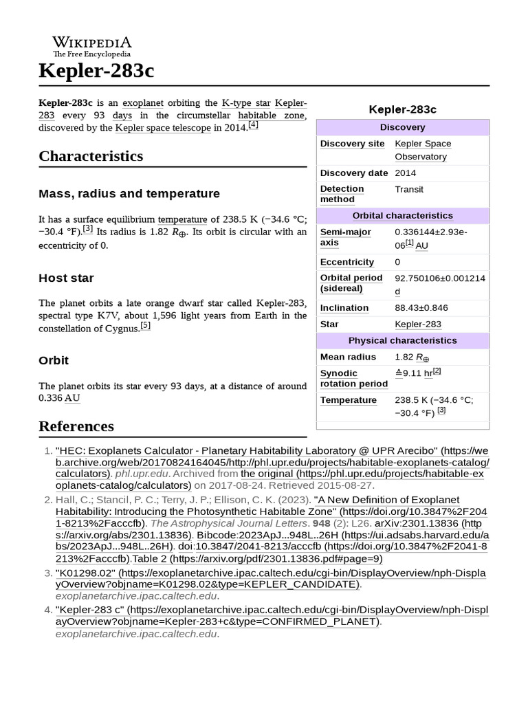 Kepler 283c | PDF | Exoplanet | Planetary Habitability