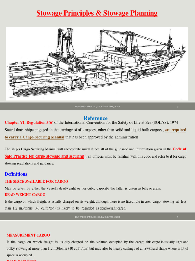 Dry Cargo Handling and Stowage Guide | PDF | Tonnage | Bill Of Lading
