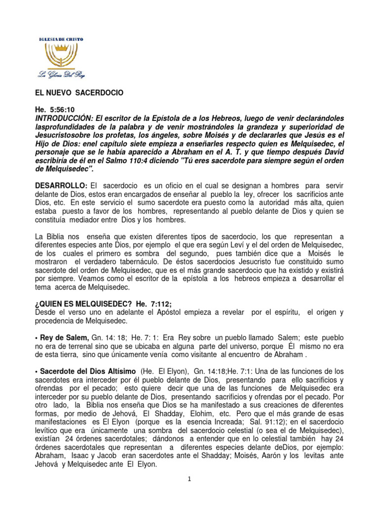 El Sacerdocio de Melquisedec y Jesús | PDF | Sacerdote | Abrahán