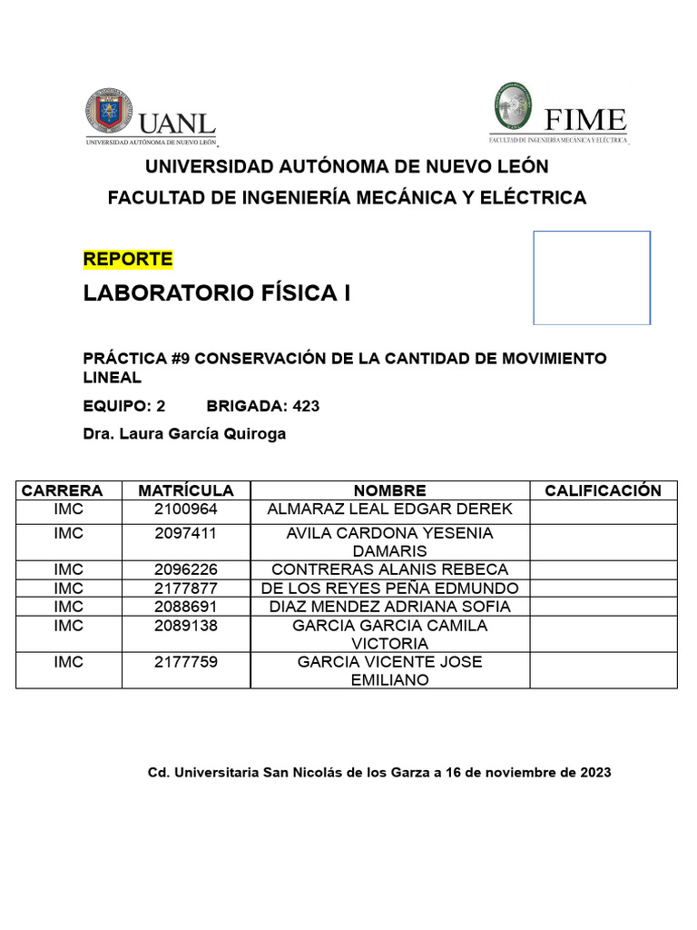 Equipo2 - P9 - Labfisica (1) - 1 | PDF | Ciencias fisicas | Física
