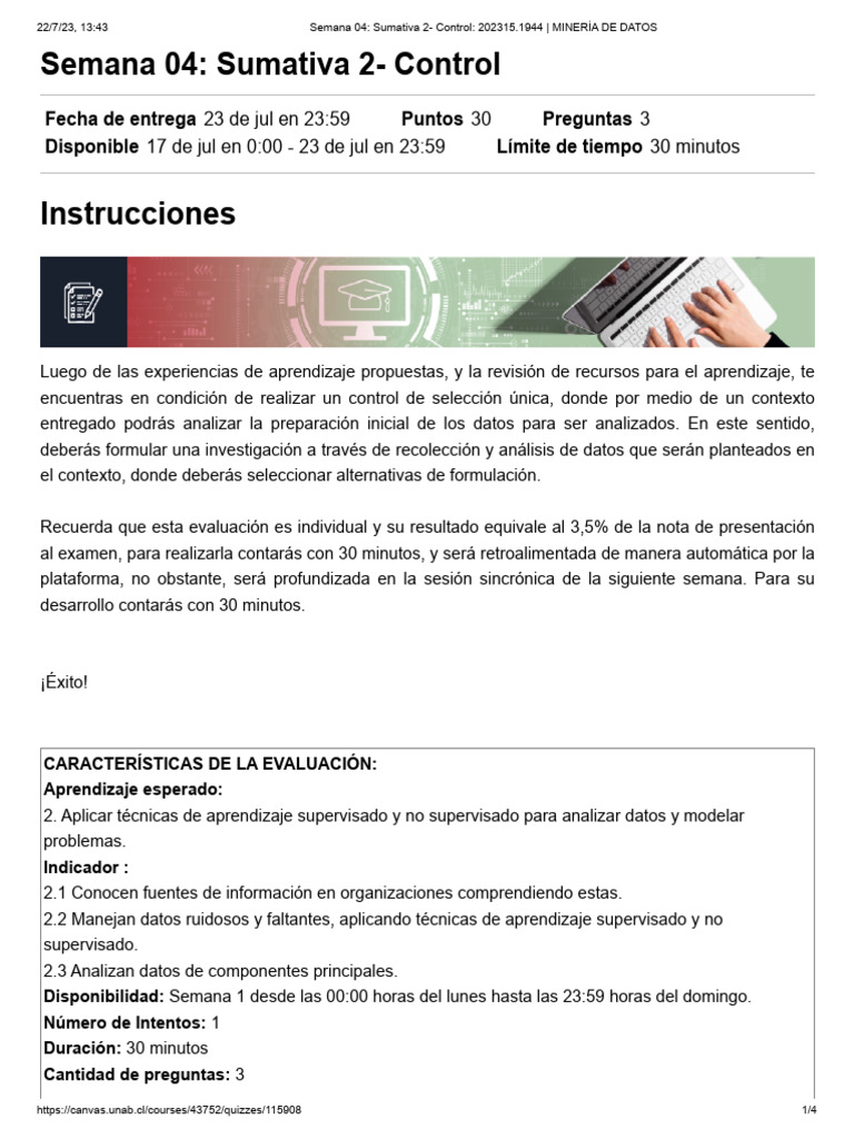 Semana 04 - Sumativa 2 - Control - 202315.1944 - MINERÍA de DATOSxp | PDF | Procesamiento de ...