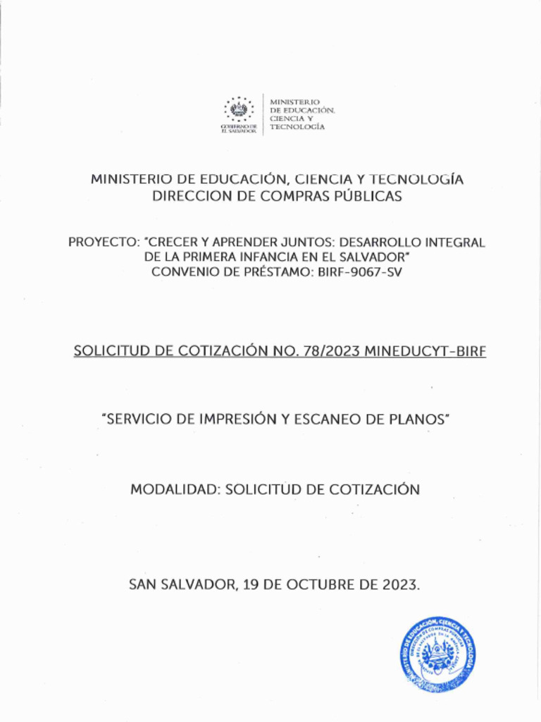 Documento SDC No 78 - 2023 Mineducyt-Birf | PDF