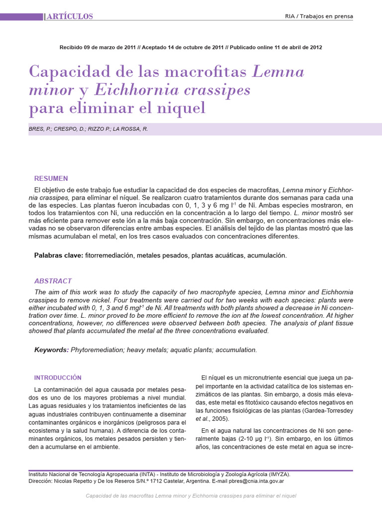 Macrofitas y Bioindicación | PDF | Agua | Aluminio