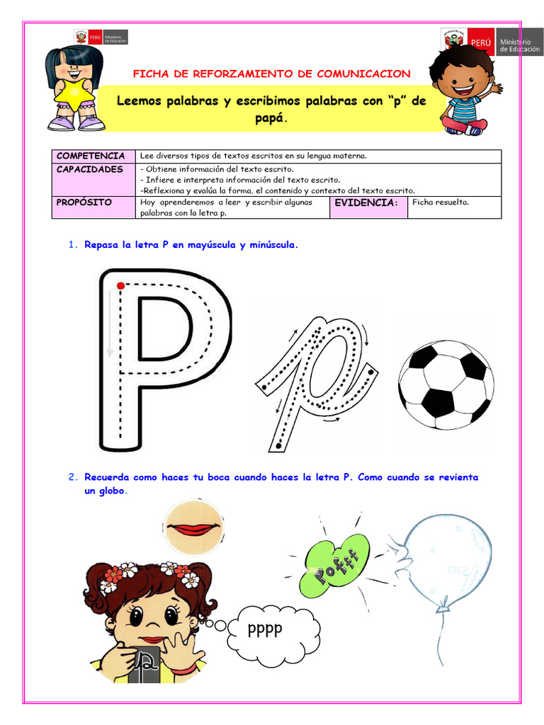 Reforzamiento Com Leemos y Escribimos Palabras Con P de Papà | PDF