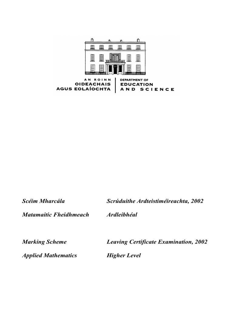 Applied Maths LC HL 2002 Marking Scheme | PDF