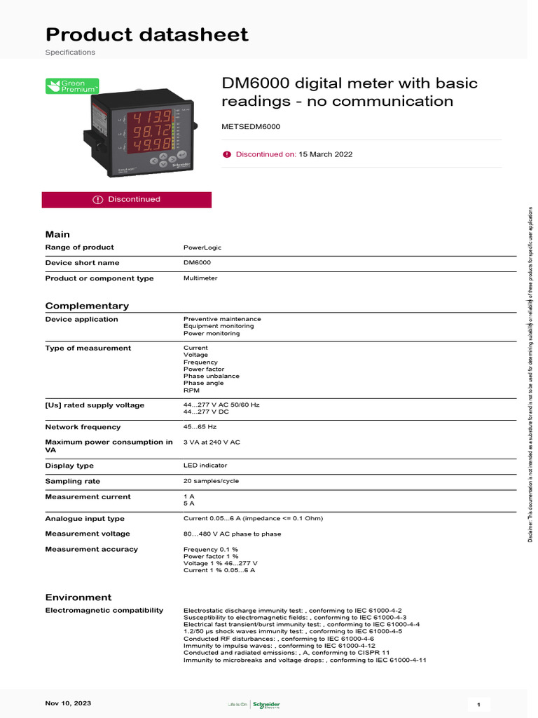 METSEDM6000 Multimeter Datasheet | PDF | Manufactured Goods | Computer ...